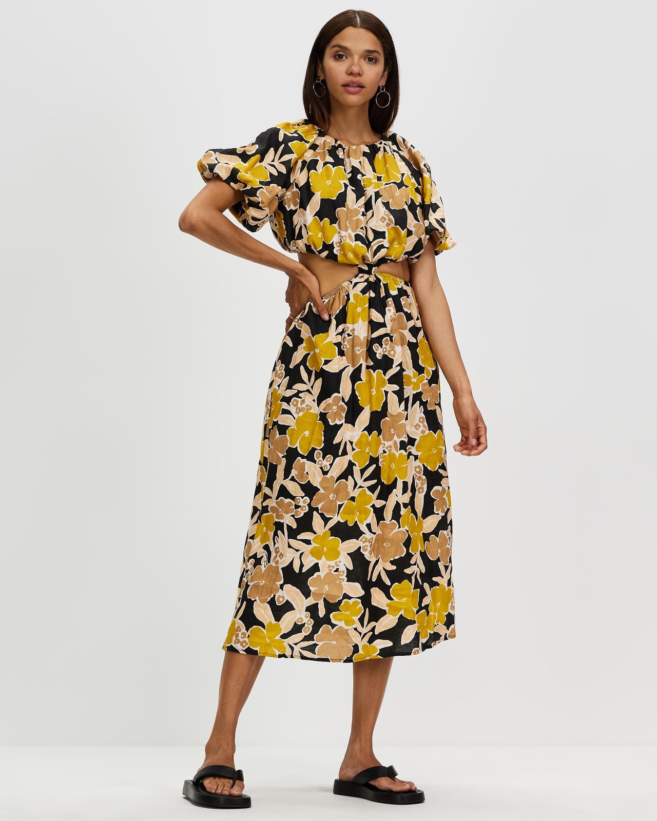 Aere Cut Out Linen Midi Dress Airrobe