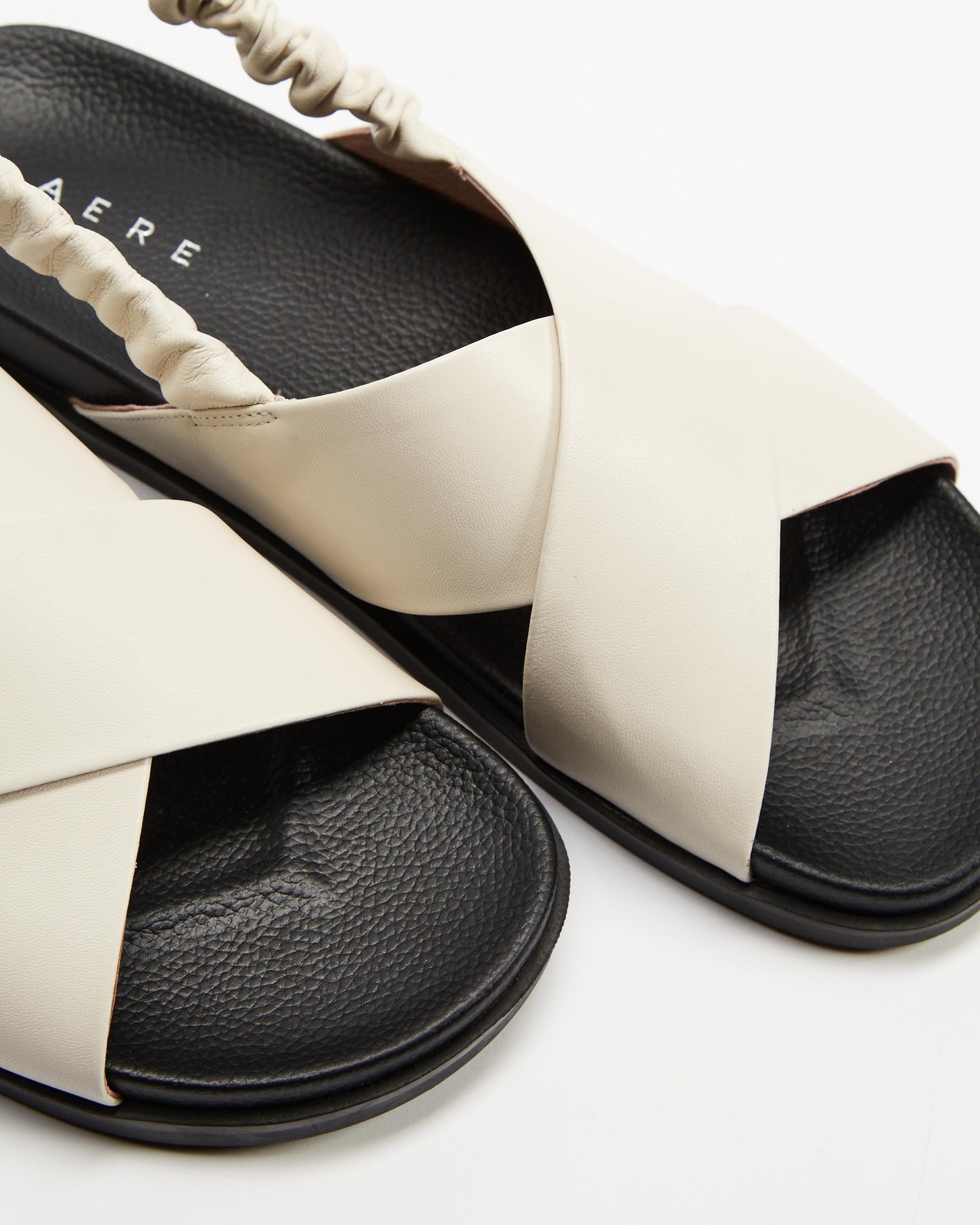 Aere Ruched Ankle Strap Crossover Leather Footbed Sandals Airrobe