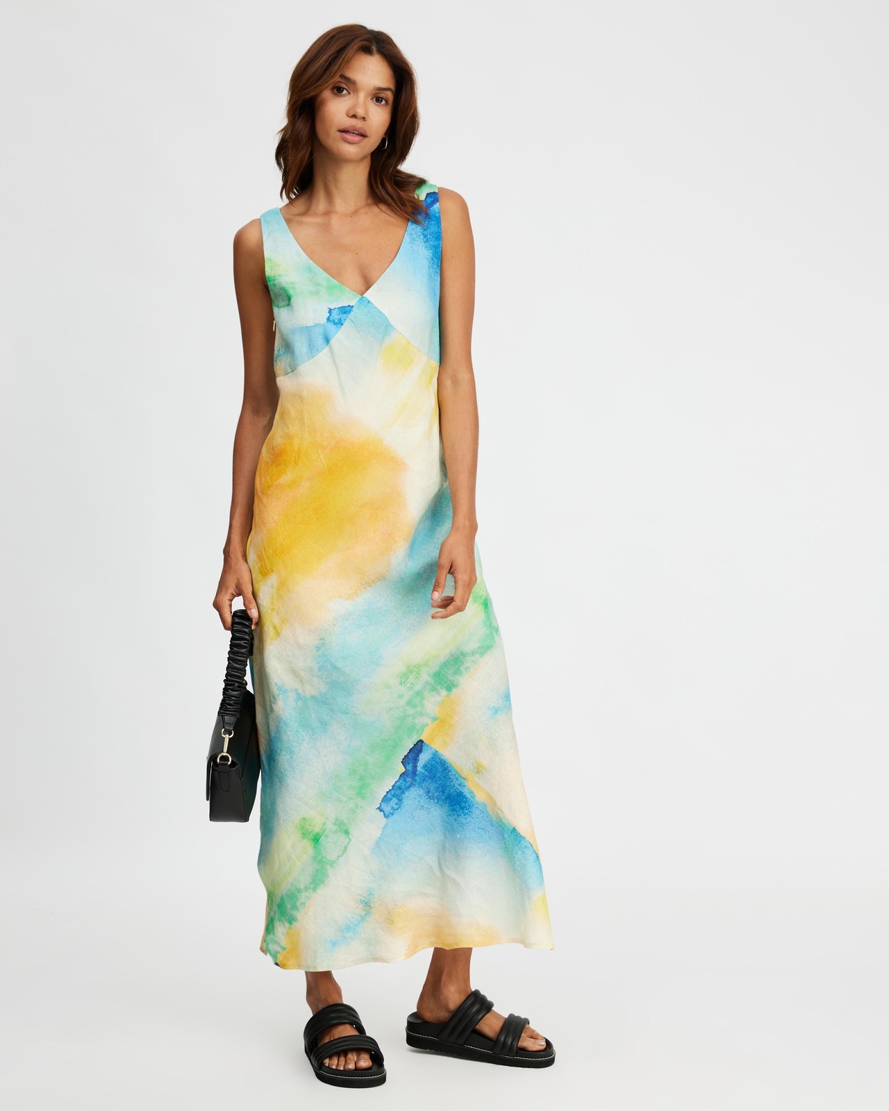 Aere Bias Cut Linen Midi Dress Airrobe