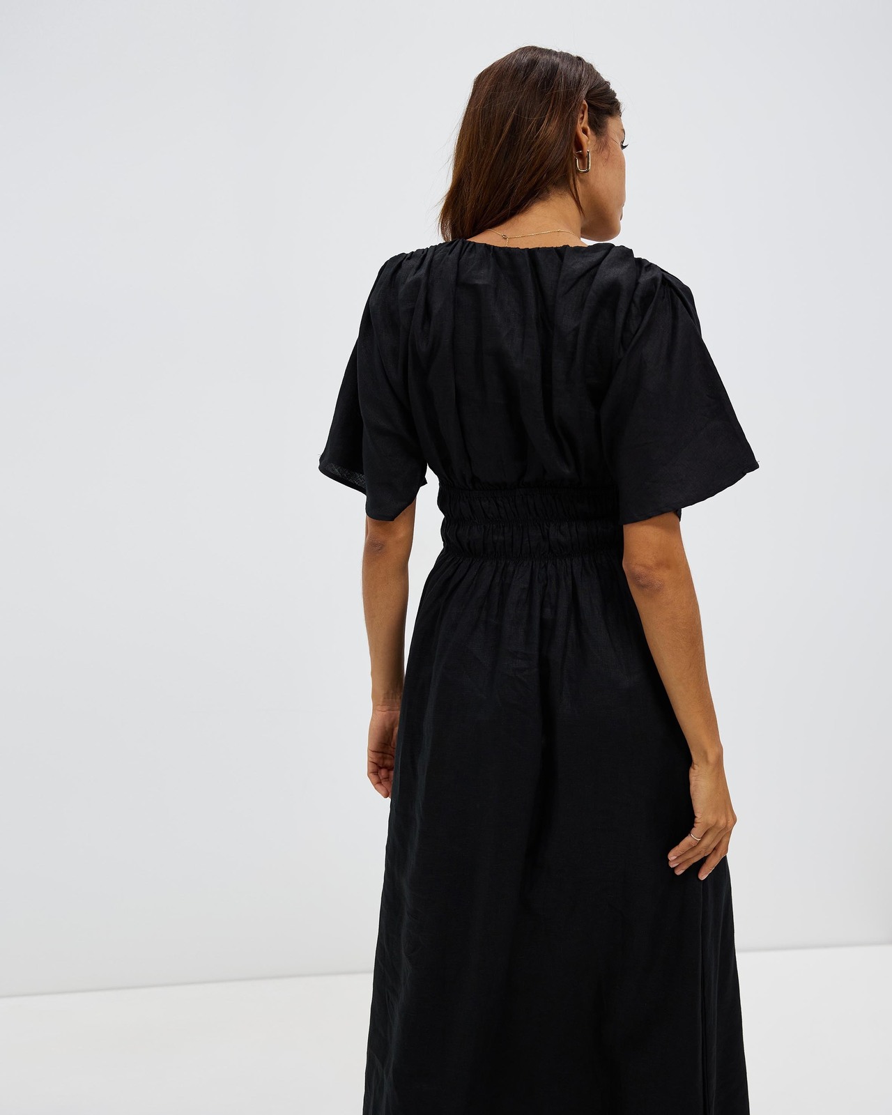 Linen Shirred Midi Dress Airrobe