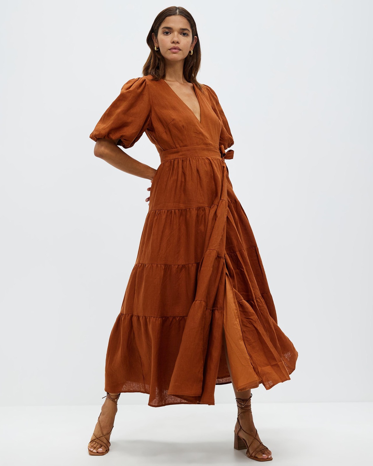AERE Tiered Linen Midi Dress - AirRobe