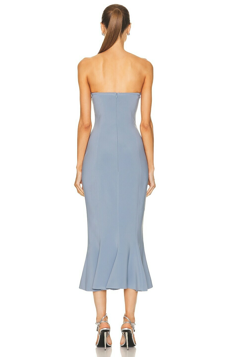 Norma Kamali Norma Kamali Strapless Corset Midi Dress in Soft Blue - AirRobe