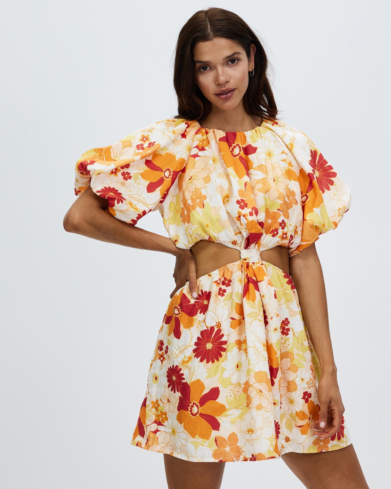 Aere Cut Out Linen Mini Dress Airrobe