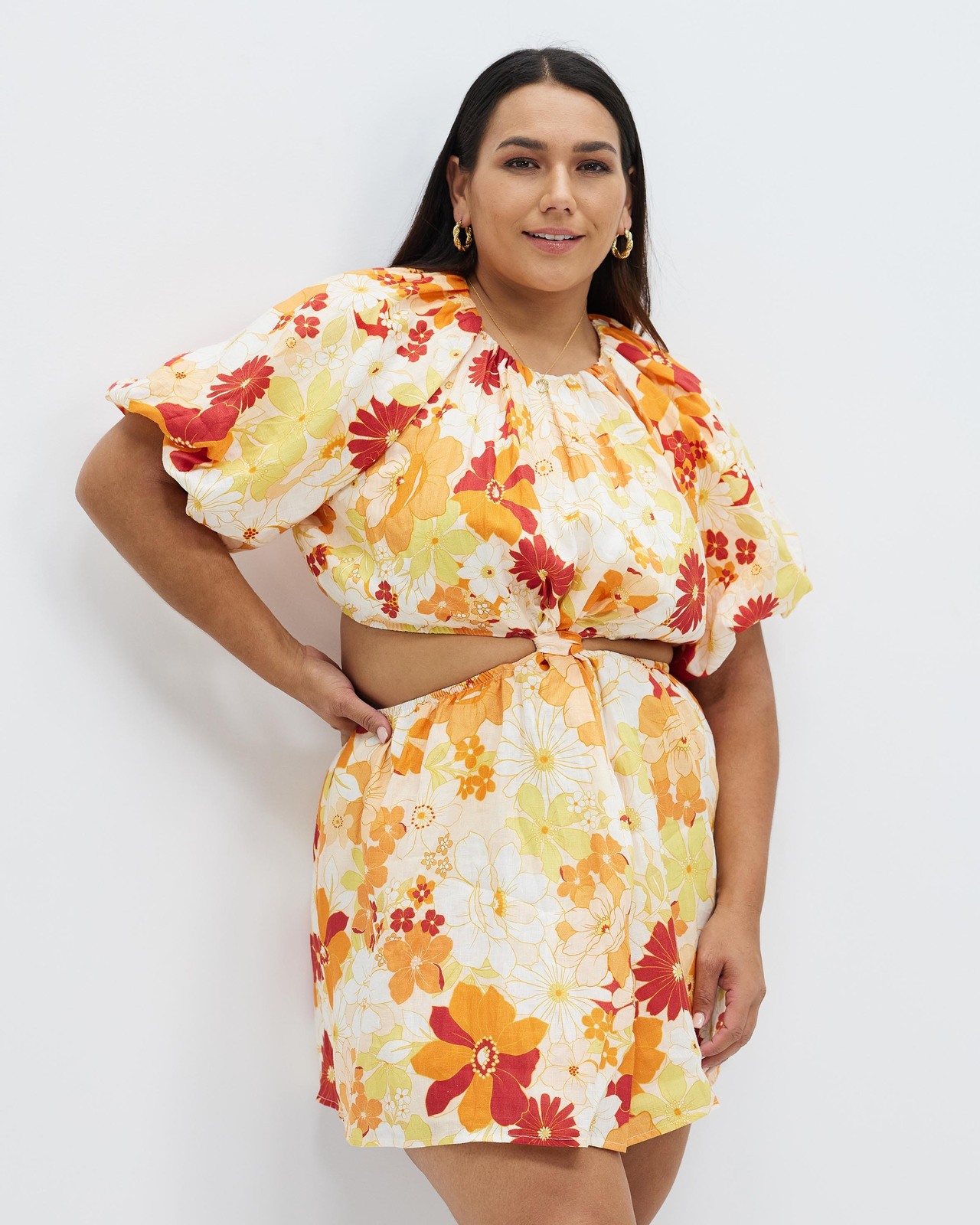Aere Cut Out Linen Mini Dress Airrobe