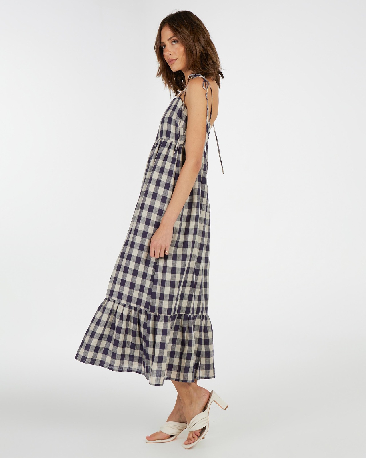 Aere Check Linen Relaxed Midi Dress Airrobe
