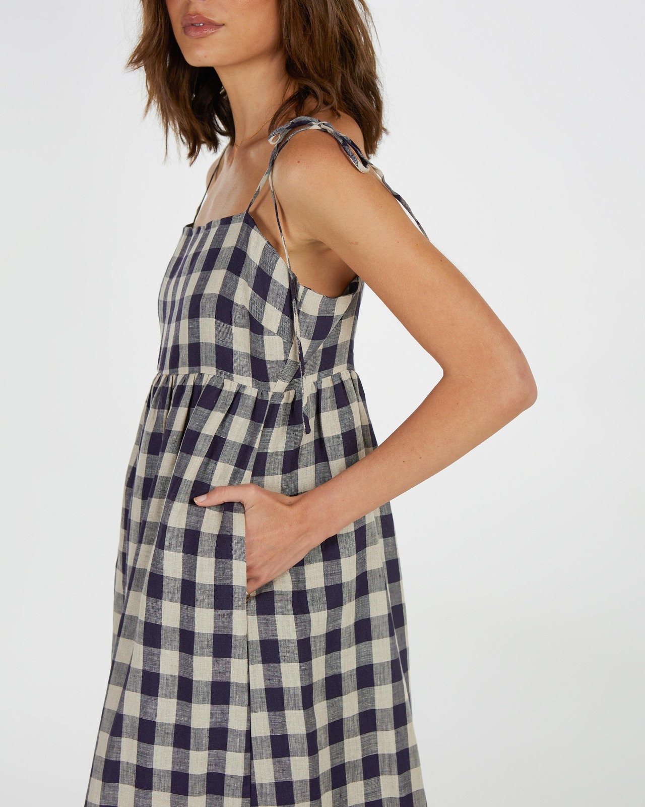 Aere Check Linen Relaxed Midi Dress Airrobe