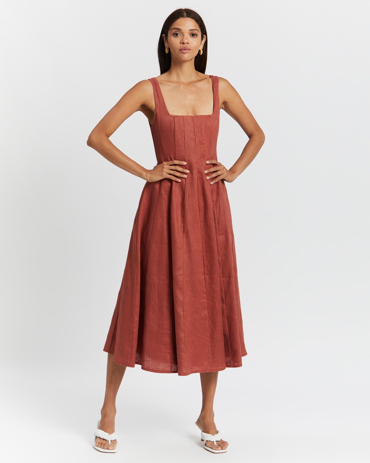 AERE Sleeveless Boned Linen Midi Dress - AirRobe