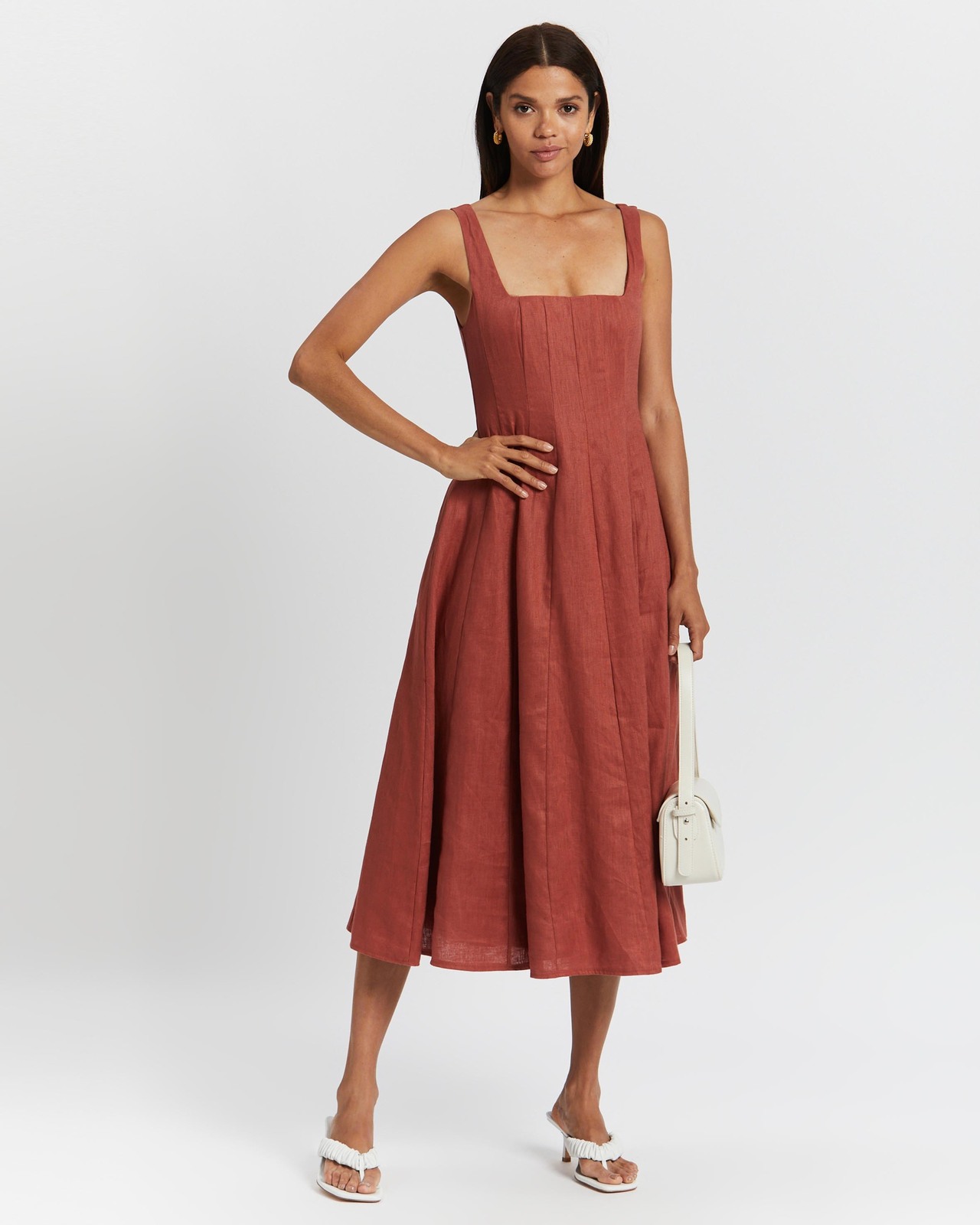 AERE Sleeveless Boned Linen Midi Dress - AirRobe