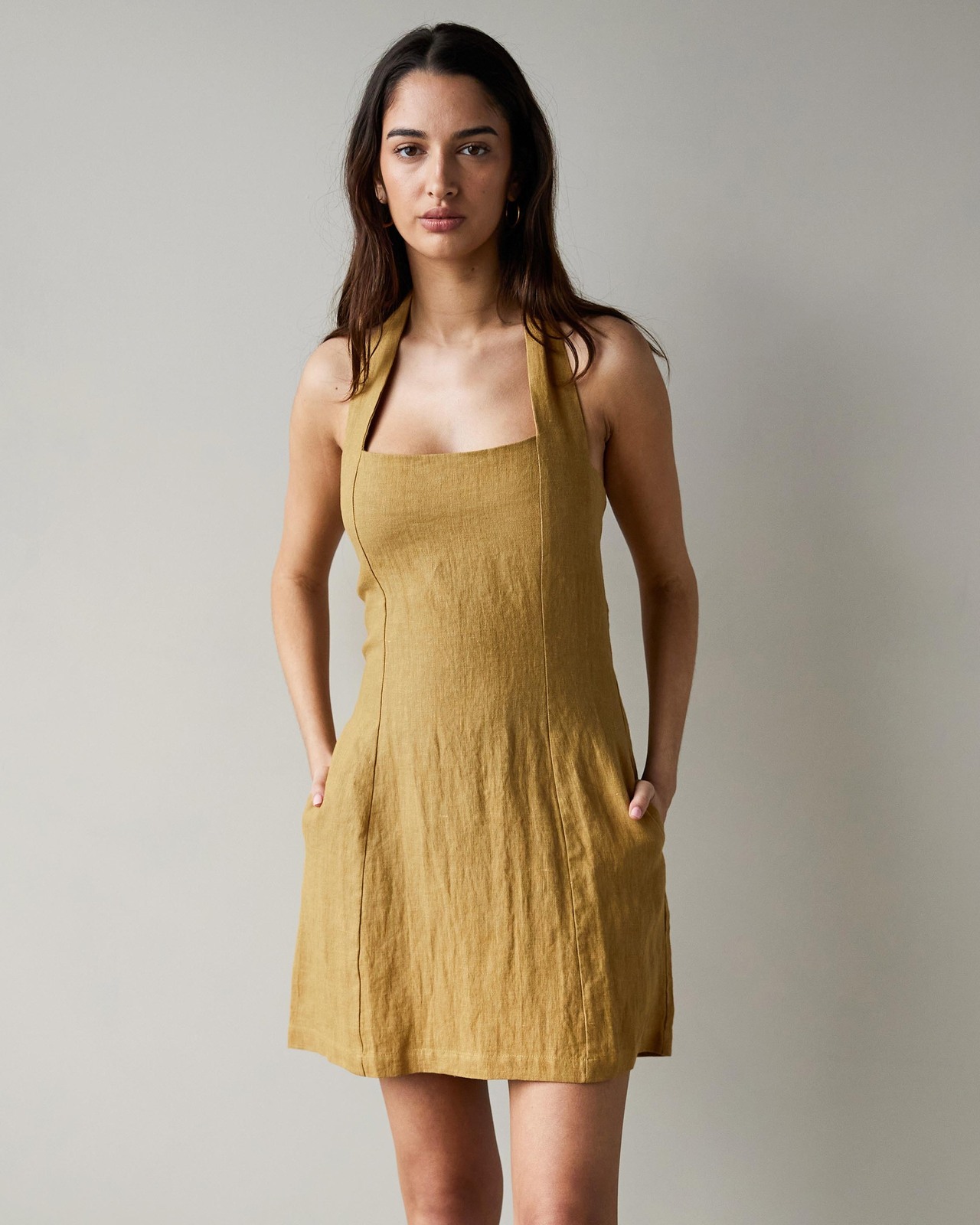 AERE Linen Halter Mini Dress - AirRobe