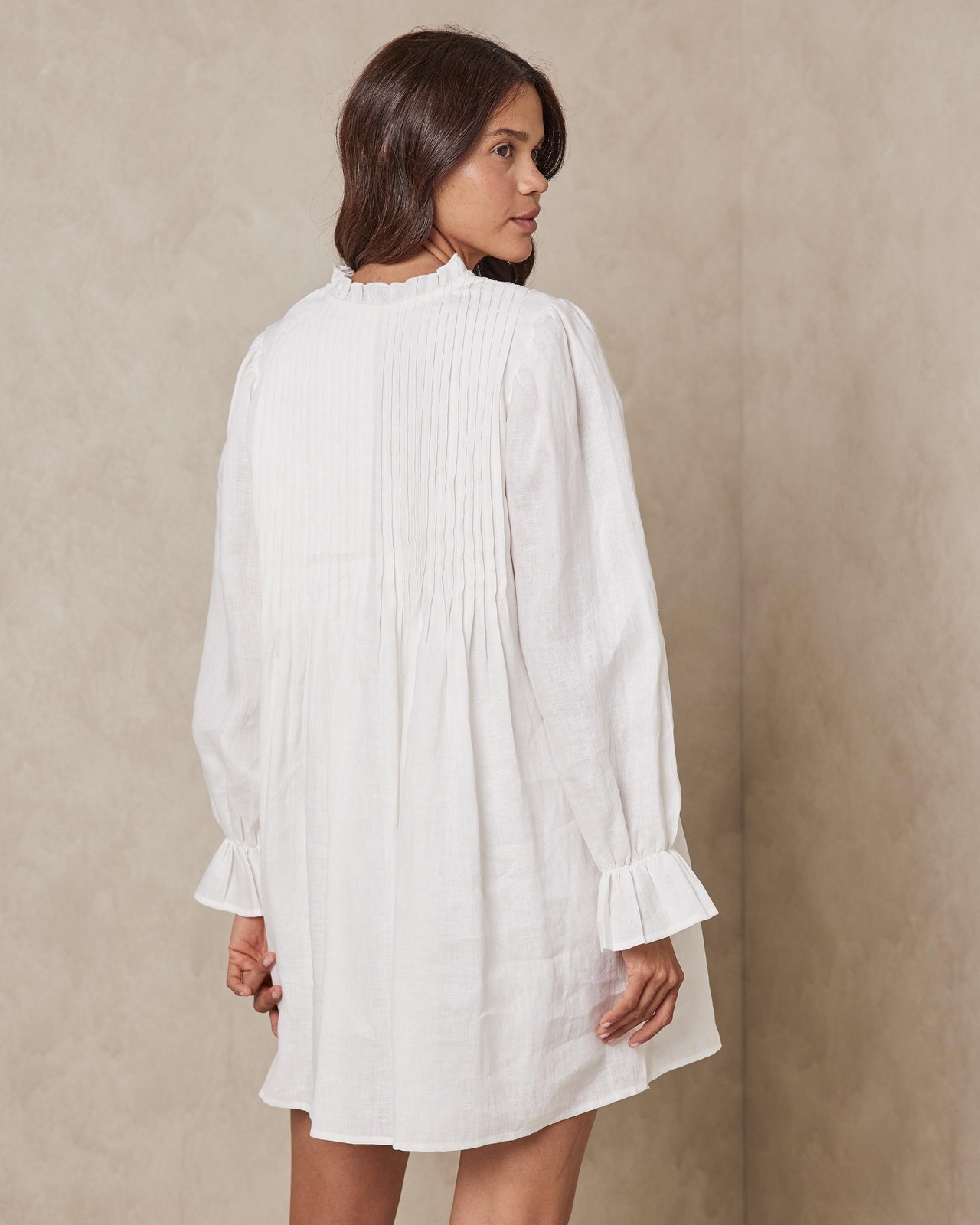 Aere Pleat Linen Mini Smock Dress Airrobe