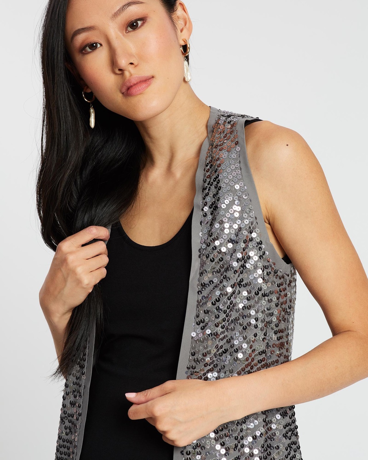 sequin vest silver