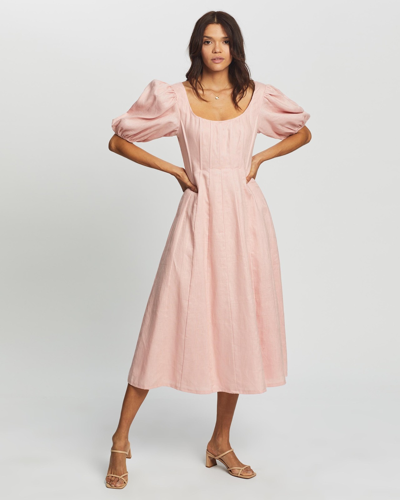 Aere Puff Sleeve Midi Dress Airrobe