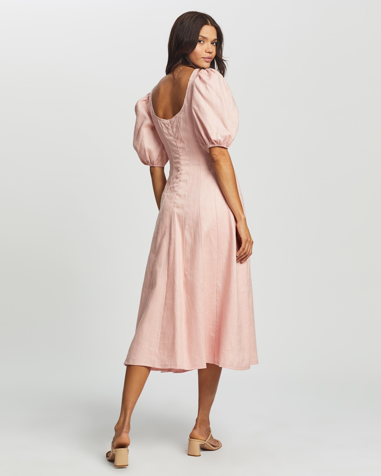 Aere Puff Sleeve Midi Dress Airrobe