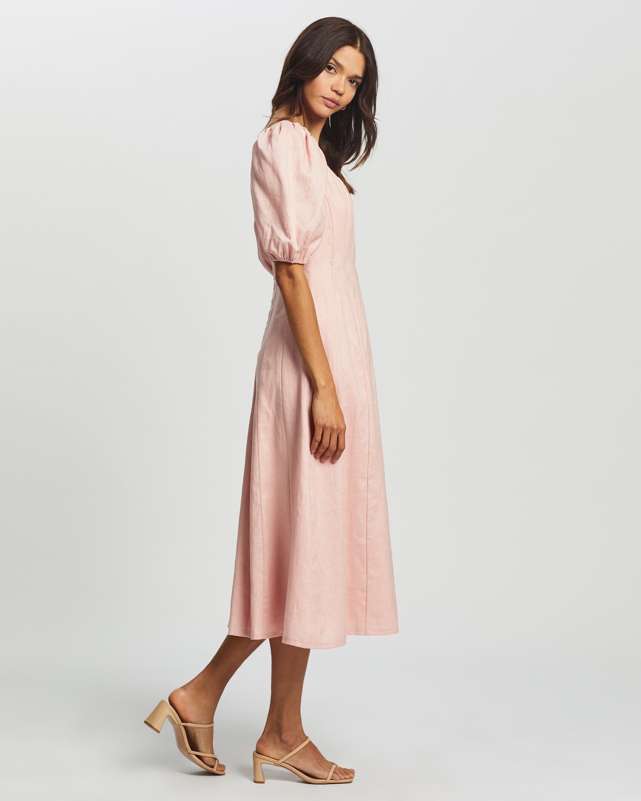 Aere Puff Sleeve Midi Dress Airrobe