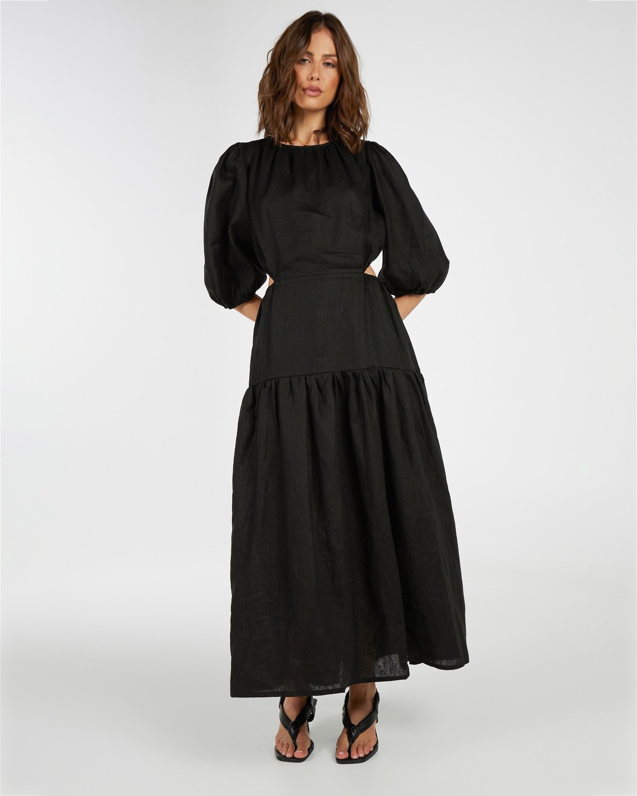 AERE Gathered Linen Maxi Dress - AirRobe