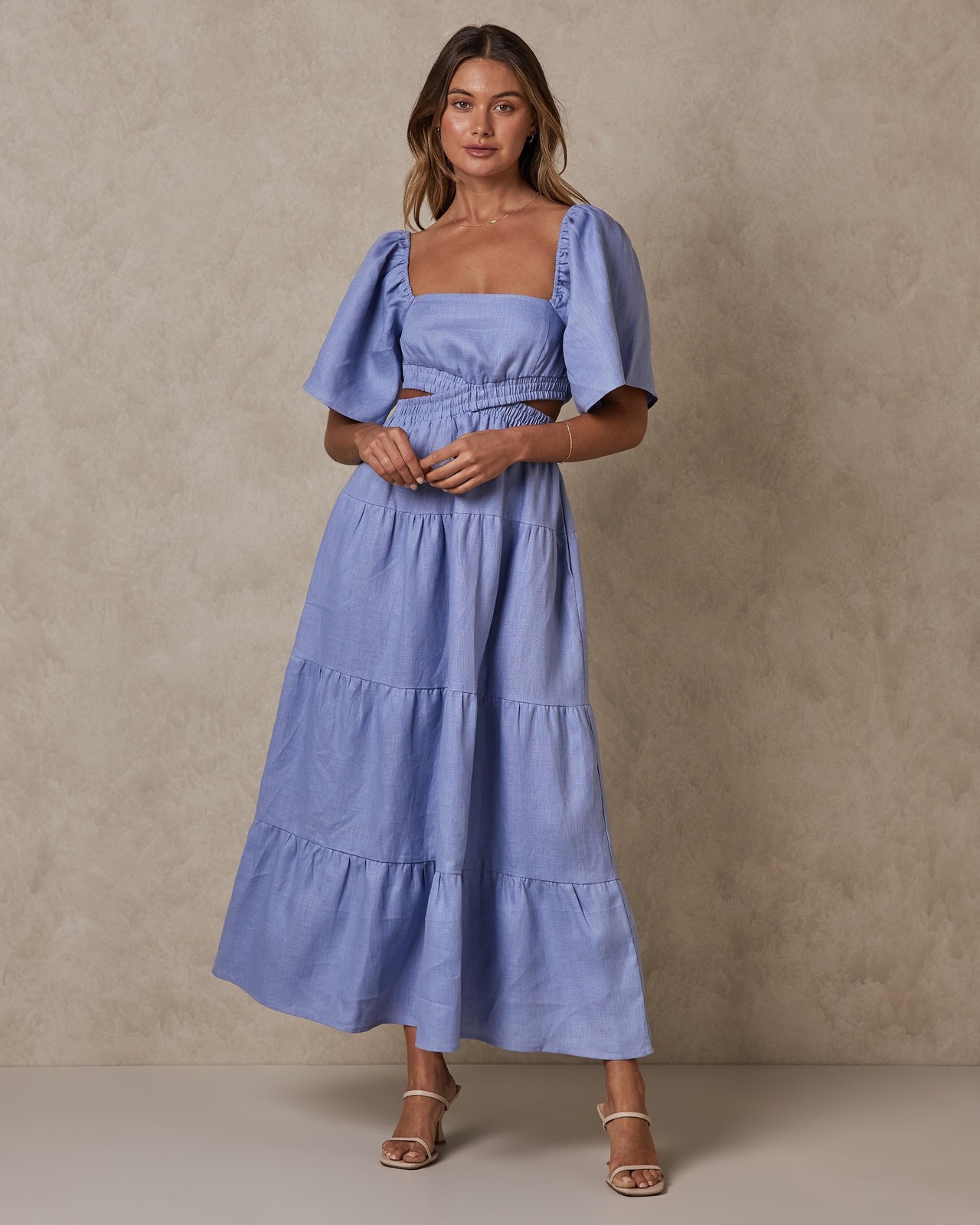 Aere Shirred Cross Front Midi Dress Airrobe