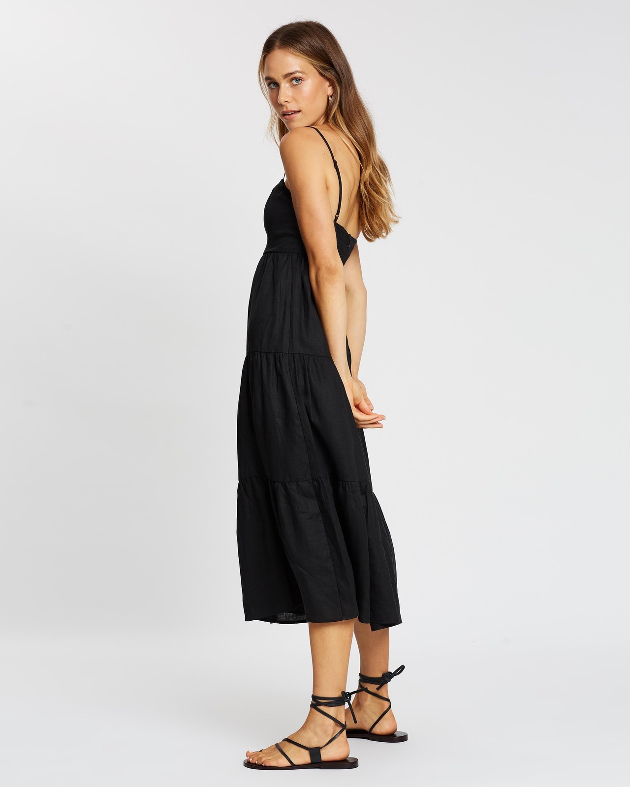 AERE Tiered Linen Midi Dress - AirRobe