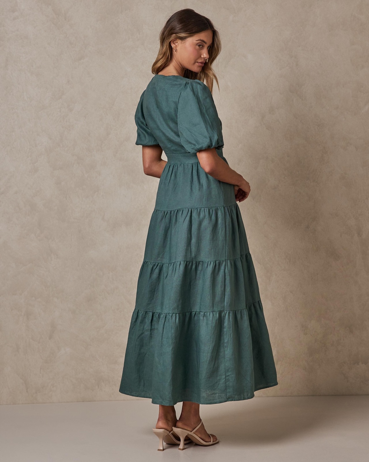 Aere Tiered Linen Midi Dress Airrobe