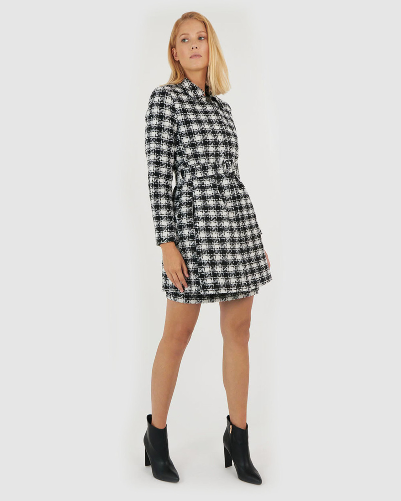 Forcast Brielle Tweed Check Coat - AirRobe