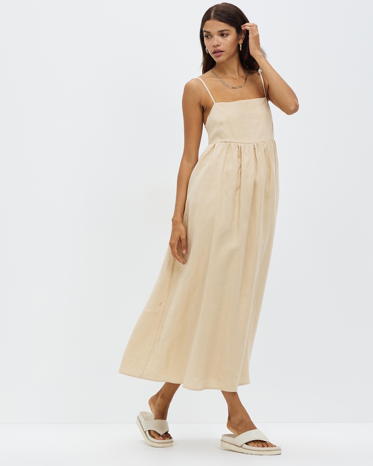 Aere Relaxed Square Neck Linen Dress Airrobe