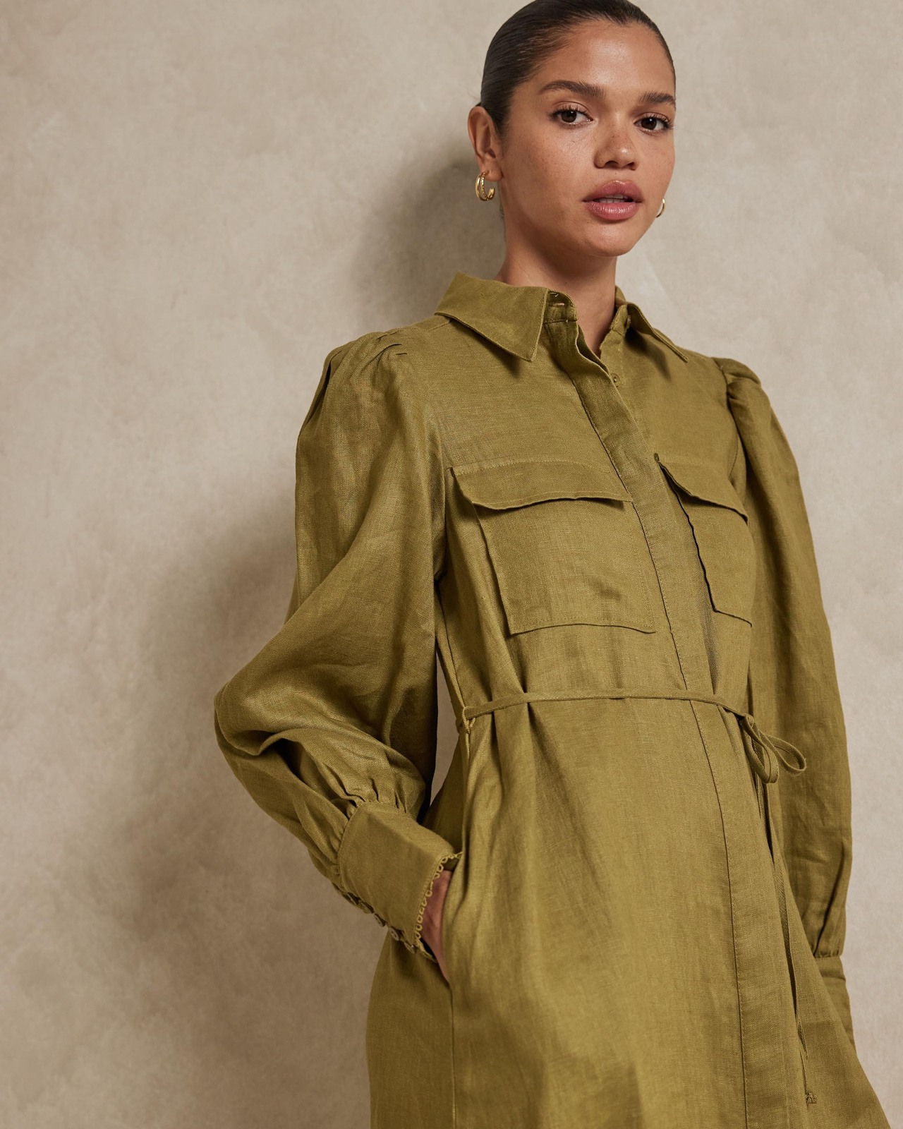 AERE Collared Linen Shirt Dress - AirRobe