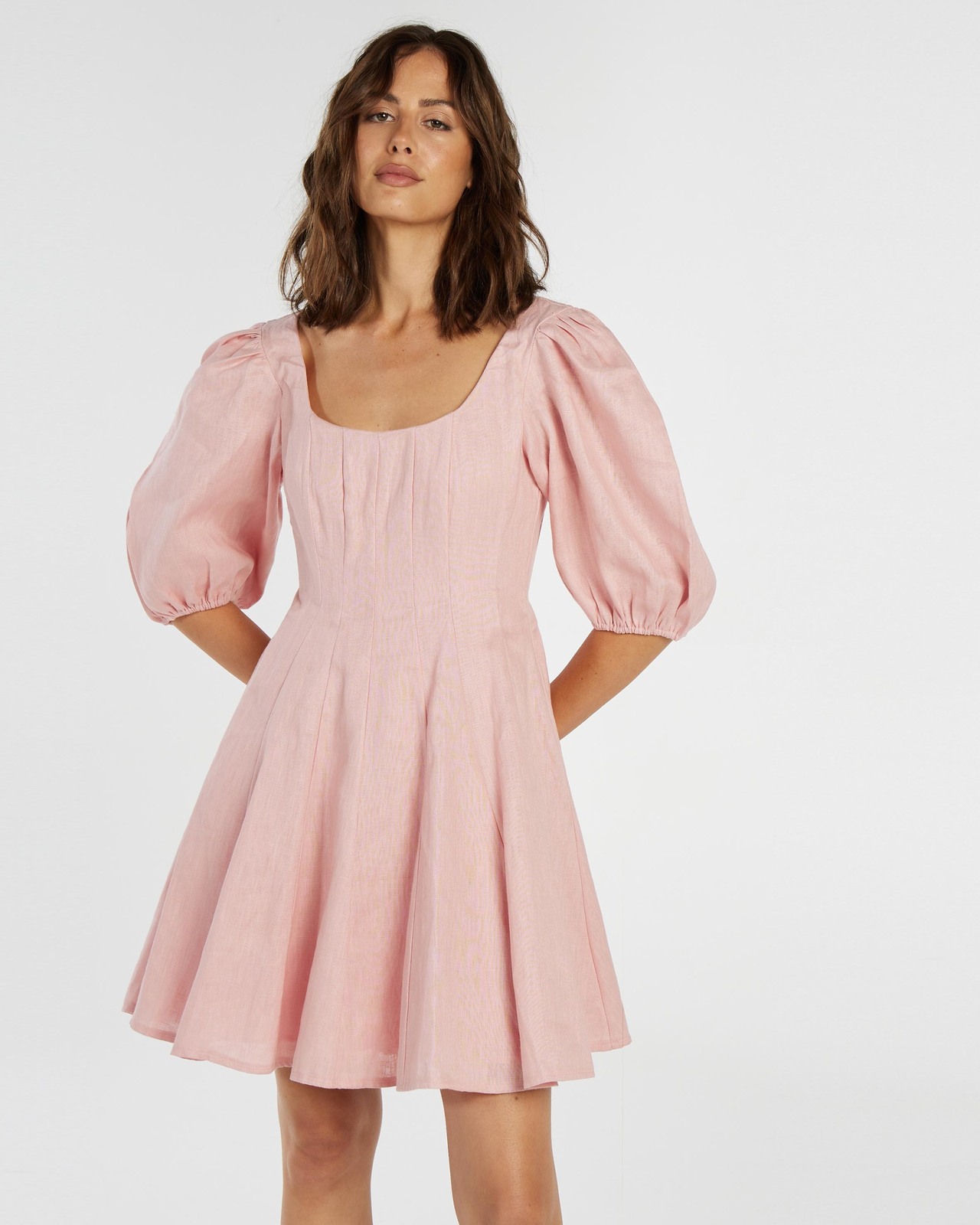 Puff Sleeve Linen Mini Dress Airrobe