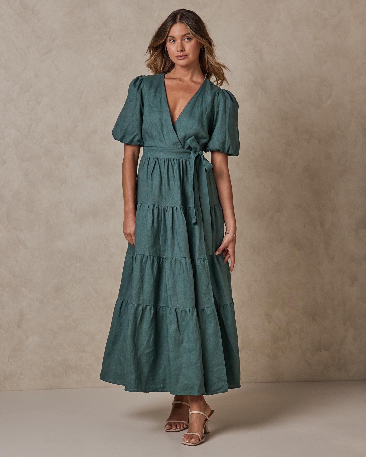 AERE Tiered Linen Midi Dress - AirRobe