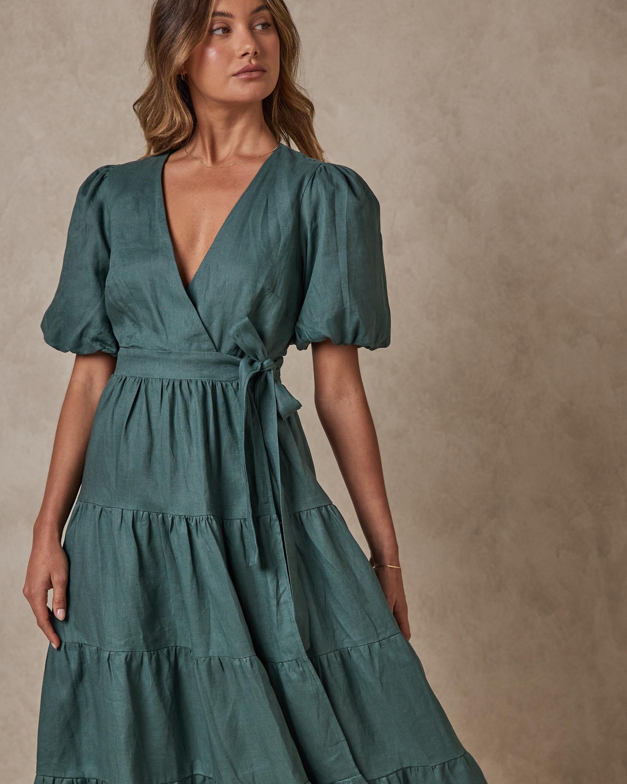 AERE Tiered Linen Midi Dress - AirRobe