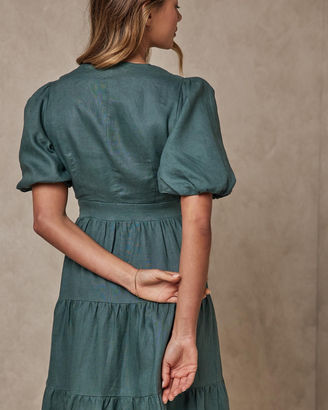 AERE Tiered Linen Midi Dress - AirRobe