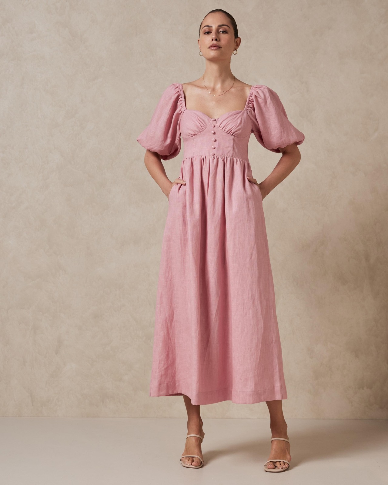 AERE Corset Linen Midi Dress - AirRobe