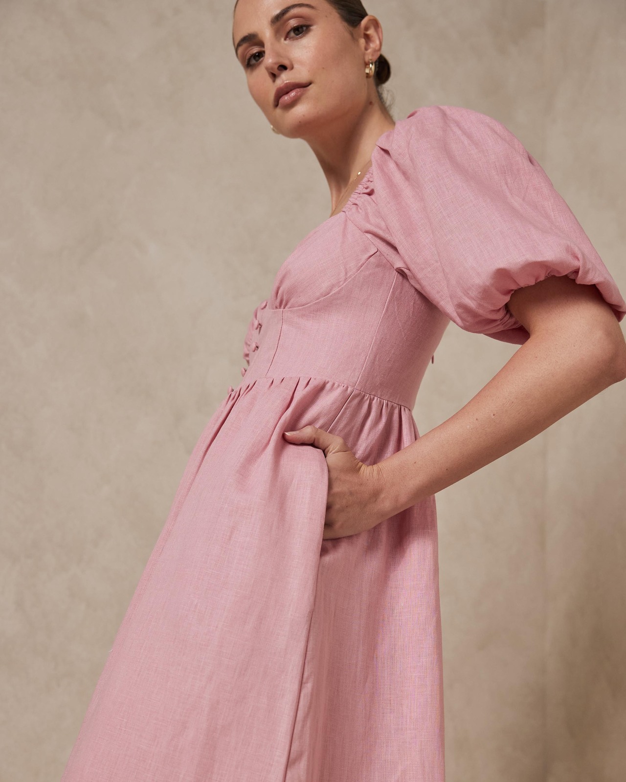 AERE Corset Linen Midi Dress - AirRobe