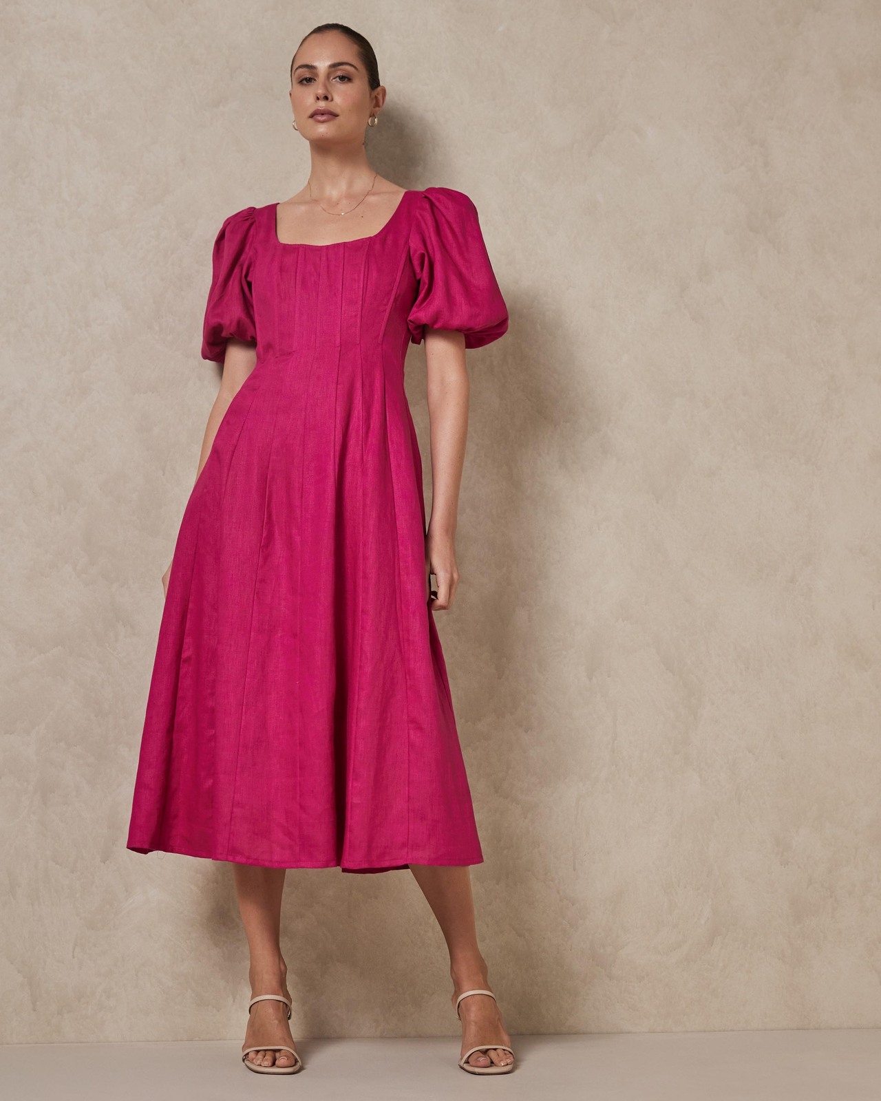 Puff Sleeve Midi Dress Airrobe