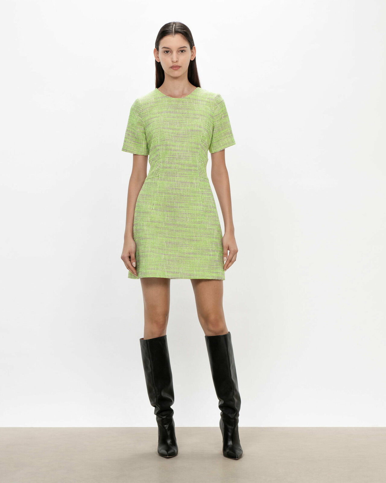 Veronika Maine Neon Tweed Dress Lime - AirRobe