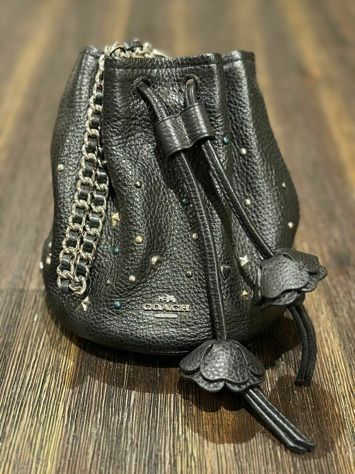 Coach leather stardust Moon & stars mini bucket bag rare and almost new ...