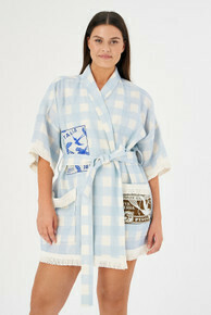 Oroton Patched Gingham Robe Pale Blue - AirRobe