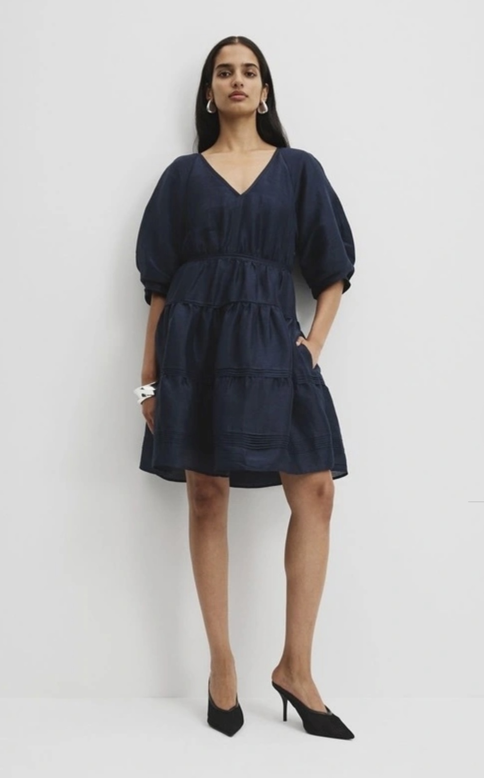 Country Road Tuck Detail Mini Dress in Navy - AirRobe