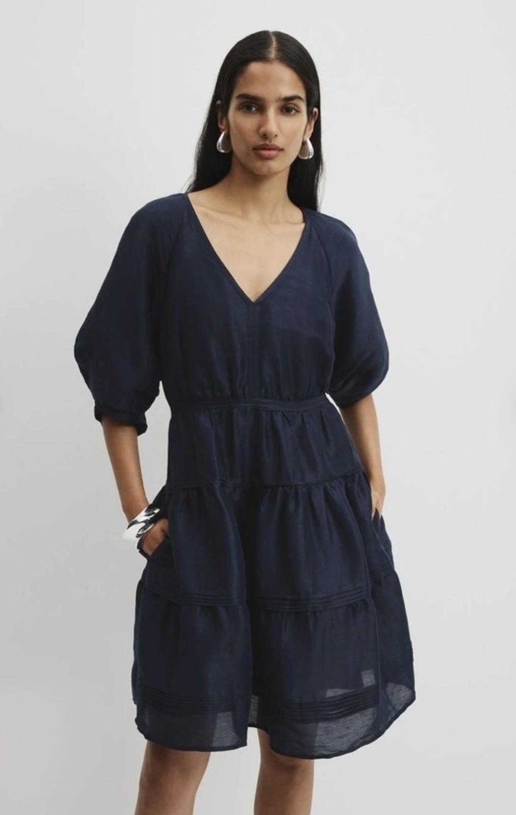 Country Road Tuck Detail Mini Dress in Navy - AirRobe